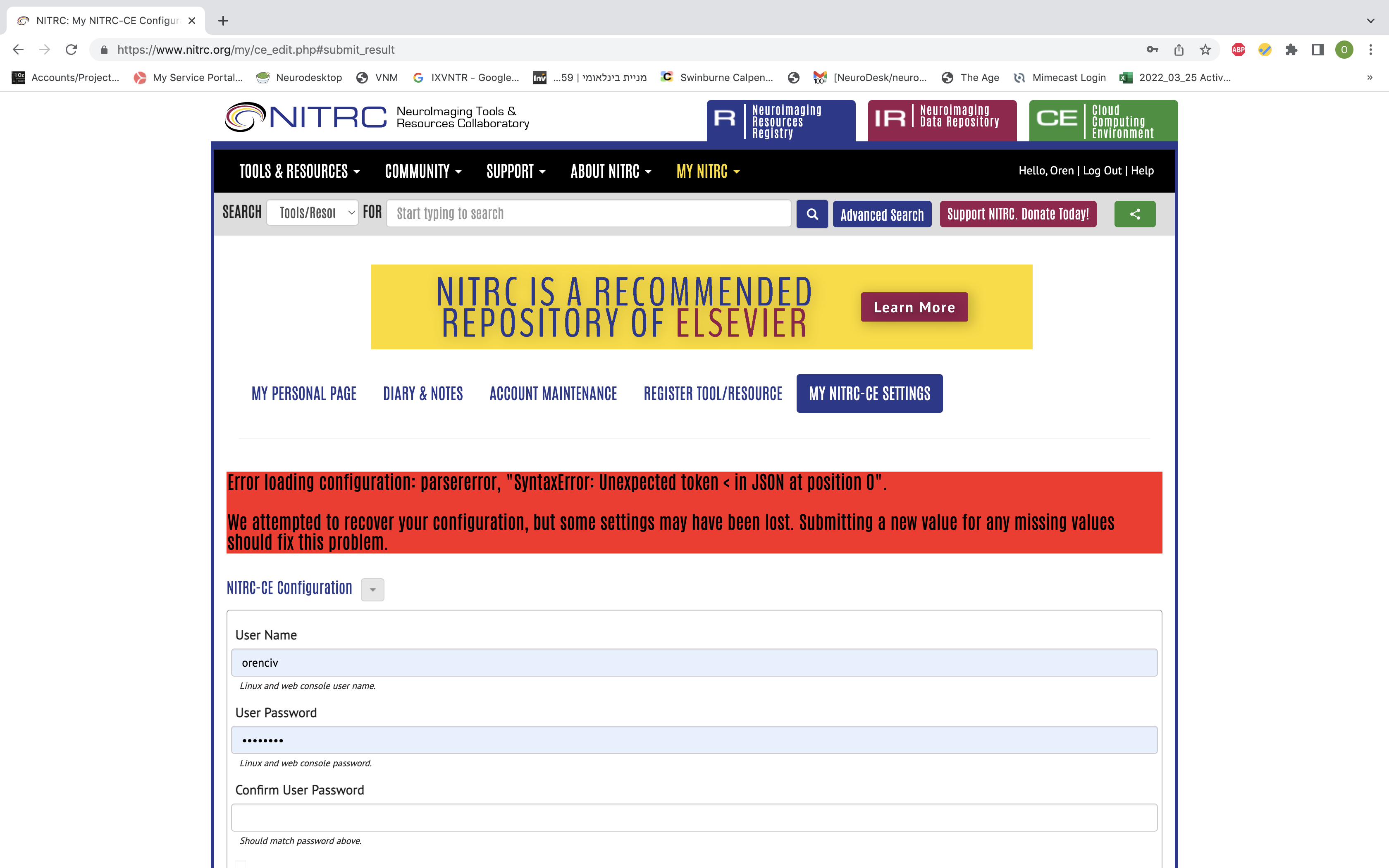 NITRC: NITRC Community: Detail: 10117 Cannot access MY NITRC-CE SETTINGS